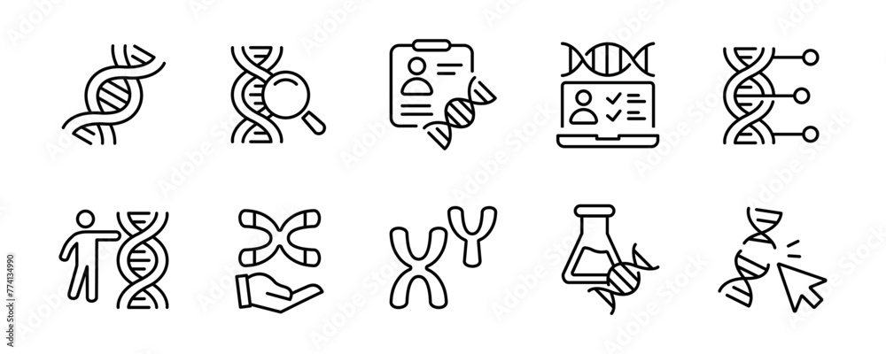 genetic dna icon vector line set biotechnology molecular chromosome ...