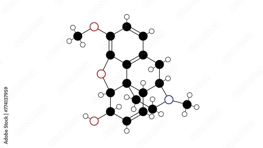 codeine molecule, structural chemical formula, ball-and-stick model ...