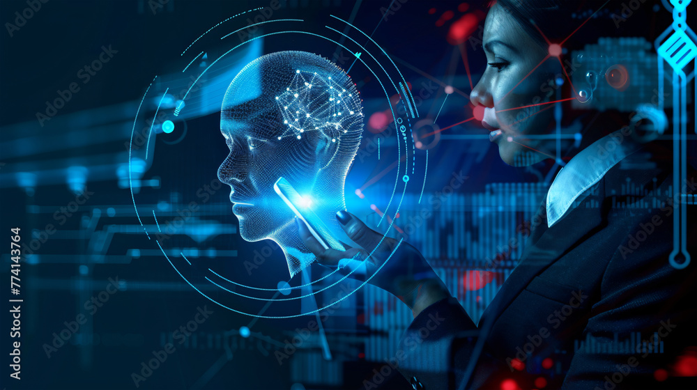 artificial intelligence concept, businesswomen using digital smartphone ...