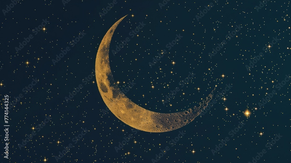 Eid with an image featuring a crescent moon and stars, symbolizing the ...
