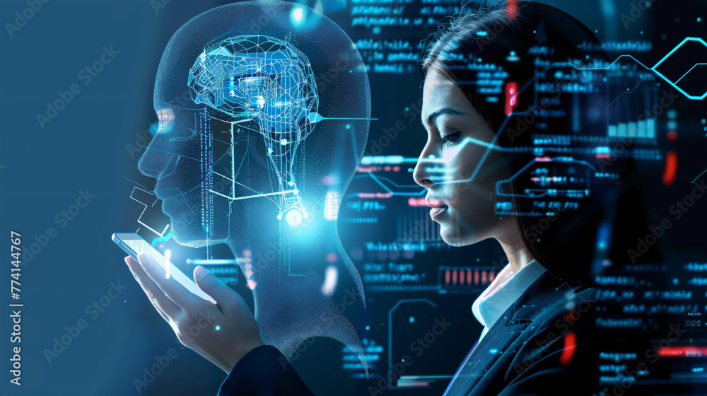 artificial intelligence concept, businesswomen using smartphone ...