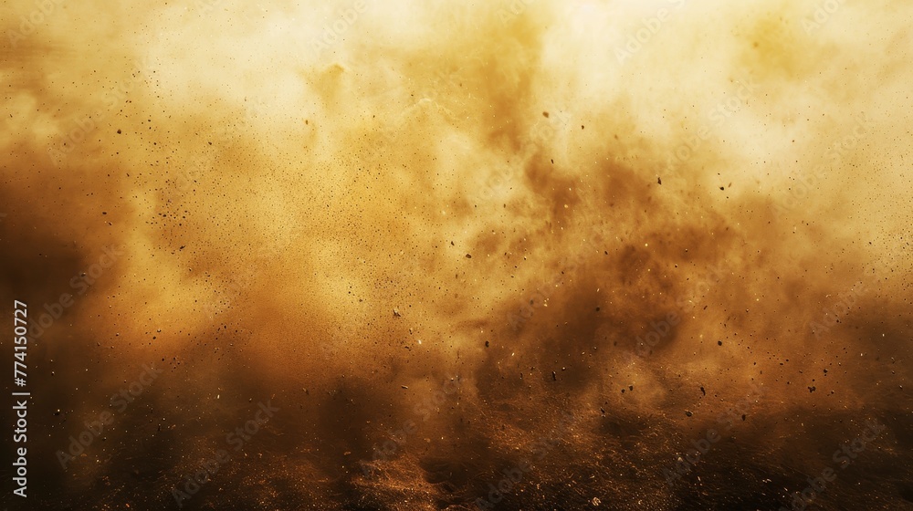 dust and smoke, desert dust in the air, close up, golden color tone ...