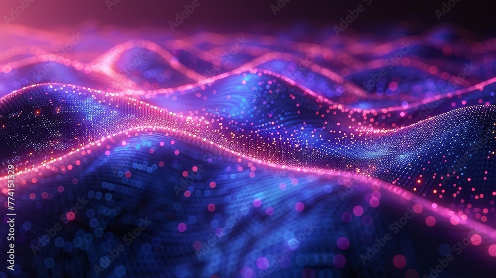 Digital Wave Energy Flow. A dazzling display of digital waves in pink ...