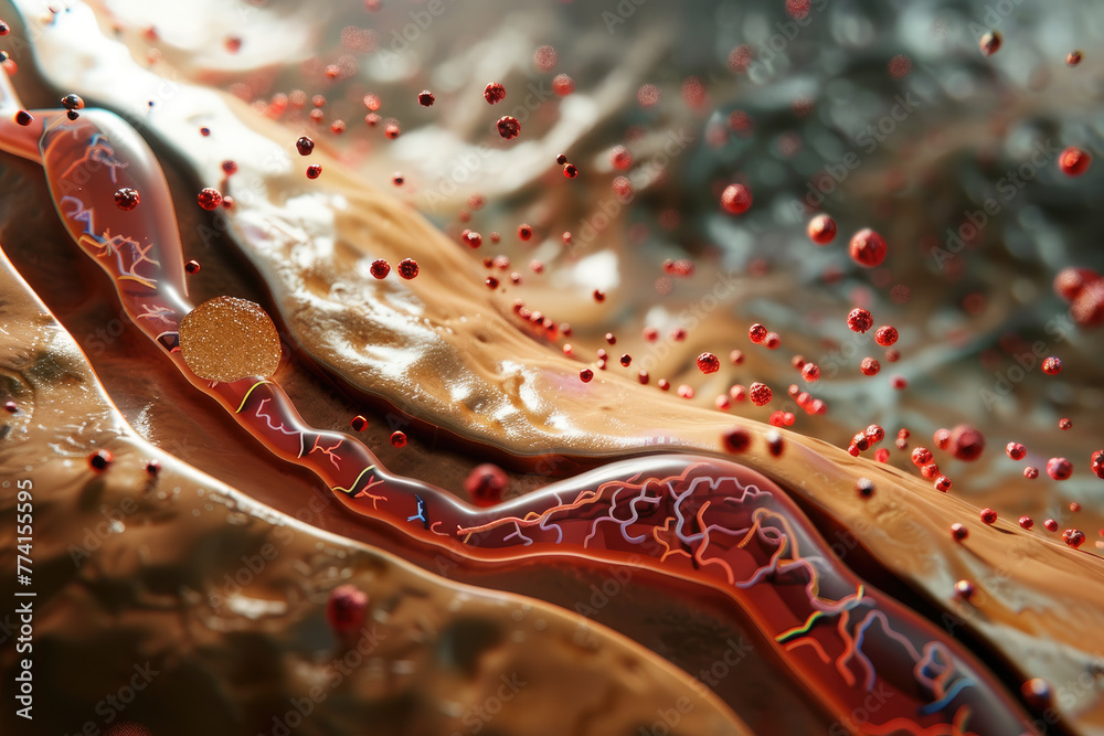 Detailed 3D model showing the barrier formed by plaque in arteries ...
