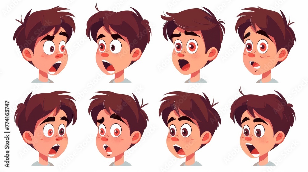 An animation set of boy mouths isolated on white background. Modern ...