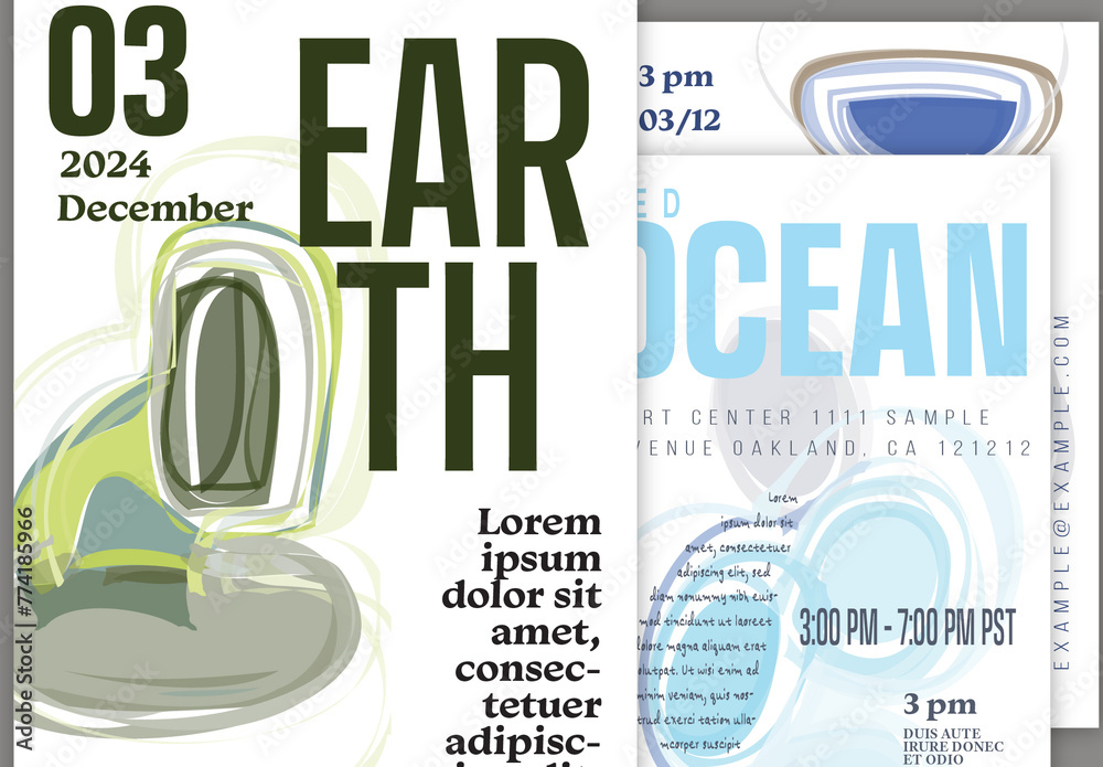A4 Flyer Art Event Layout with Abstract Watery Shape and Typography ...