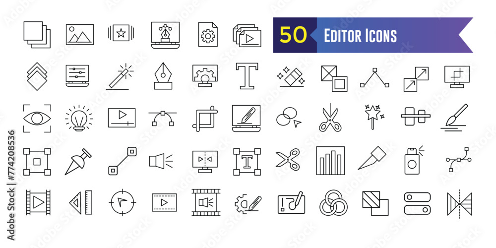 Editor icons set. Set of editor icons for ui design isolated. Outline ...