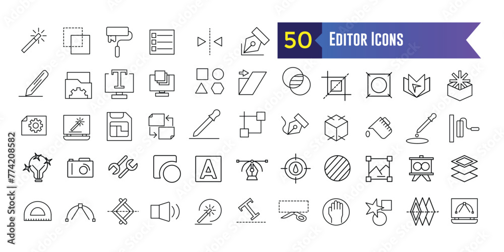 Editor icons set. Set of editor icons for ui design isolated. Outline icon collection. Editable ...
