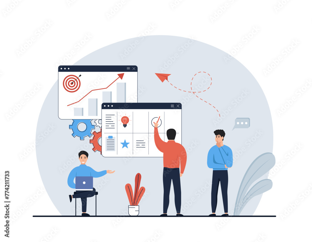 Strategic planning concept.Character analyze data statistics, create ...