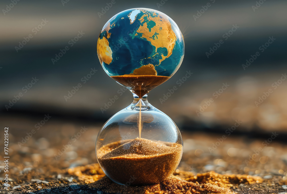 Hourglass with earth globe in it. World Environment Day, Earth Day ...