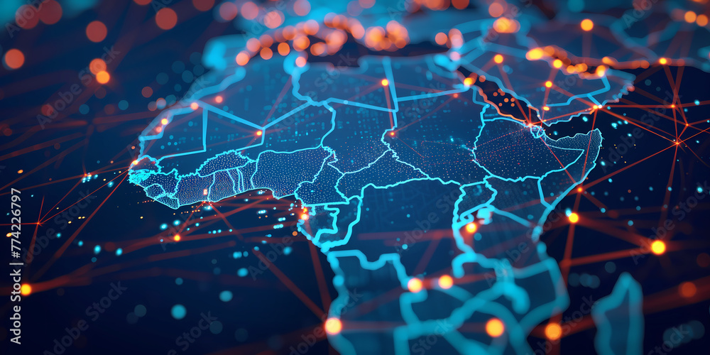 Digital map of Africa, concept of global network and connectivity, data ...