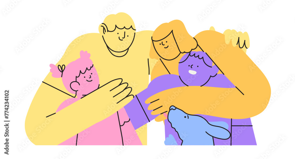 Kid adoption. Multicultural foster family or couple adopt child. Happy ...