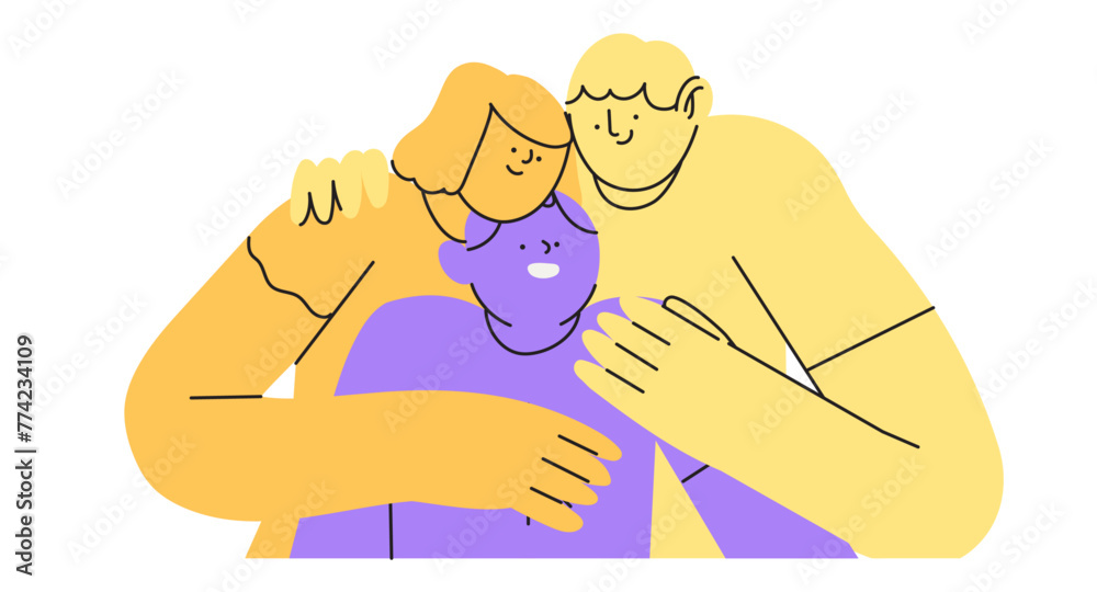 Kid adoption. Multicultural foster family or couple adopt child. Happy ...