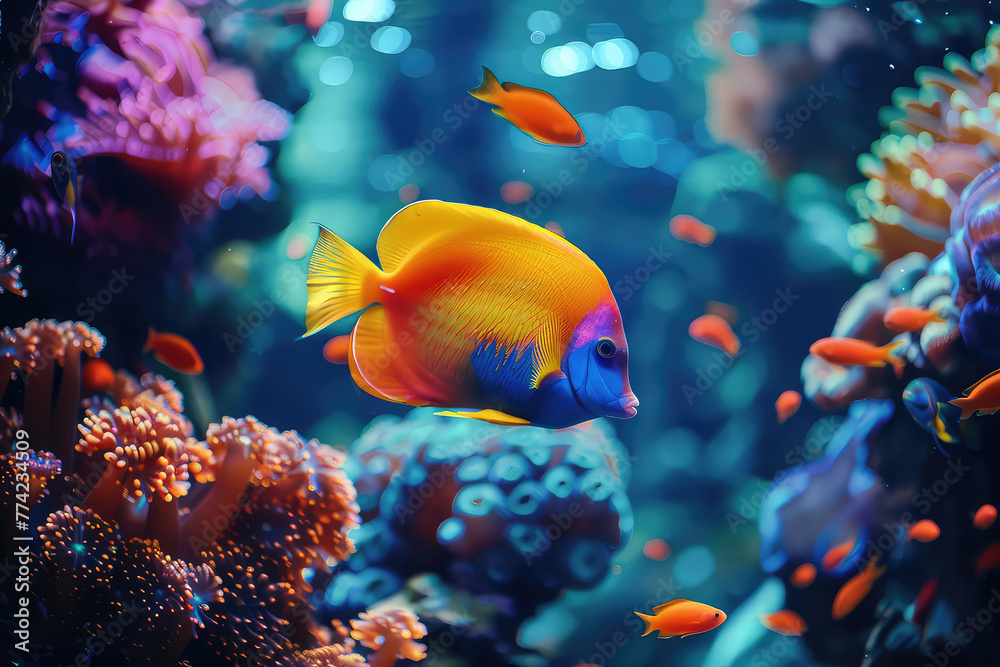 Animals of the underwater sea world. Ecosystem. Colorful tropical fishs ...