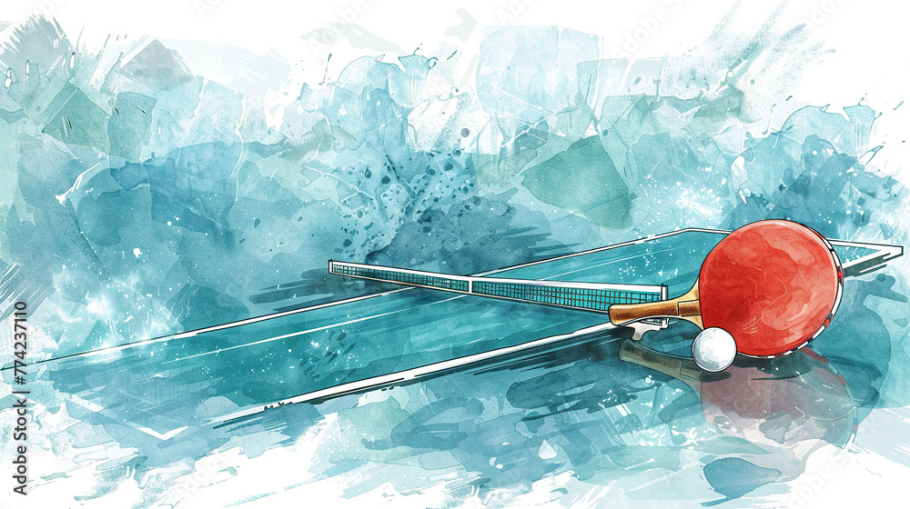 World Table Tennis Day, tennis paddles on watercolor blue table tennis ...