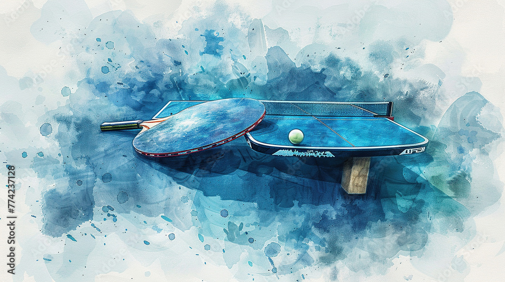 World Table Tennis Day, tennis paddles on watercolor blue table tennis ...