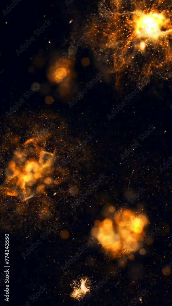 Vertical Orange Space Explosions Particle Rain 4K Loop features a dark ...
