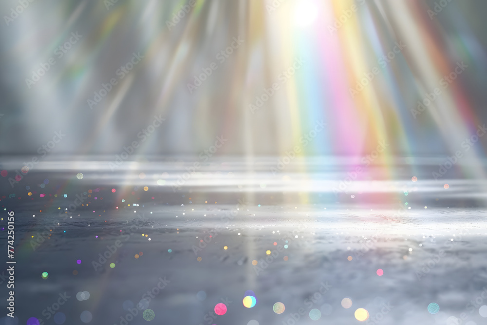 Natural rainbow light refraction caustic effect with gray background ...