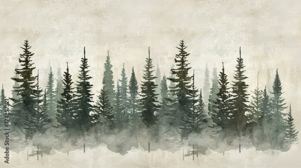 Creative illustration of a series of pine trees with an emphasis on the ...