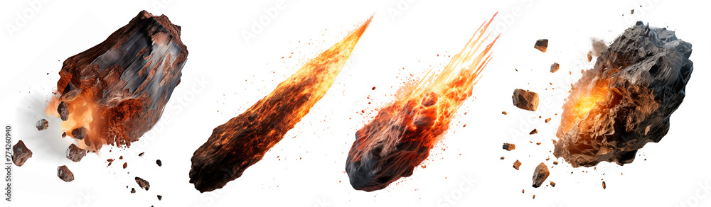 Set of meteorites of different types isolated on a white or transparent ...