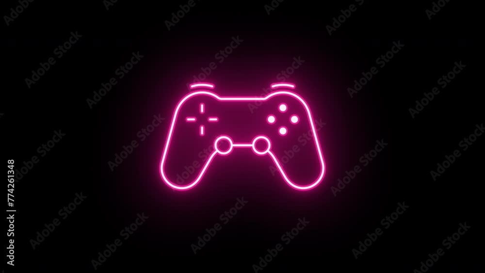 Neon joystick sign animation, flickering emergence with fading. Glowing ...