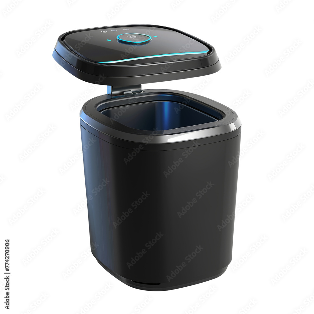 Black modern trash can with a touch sensitive automatically opening lid ...