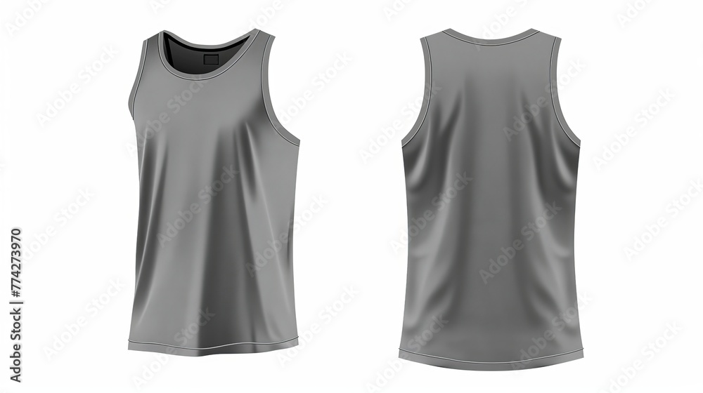 Front, side, and back views of a men's gray tank top template in three ...