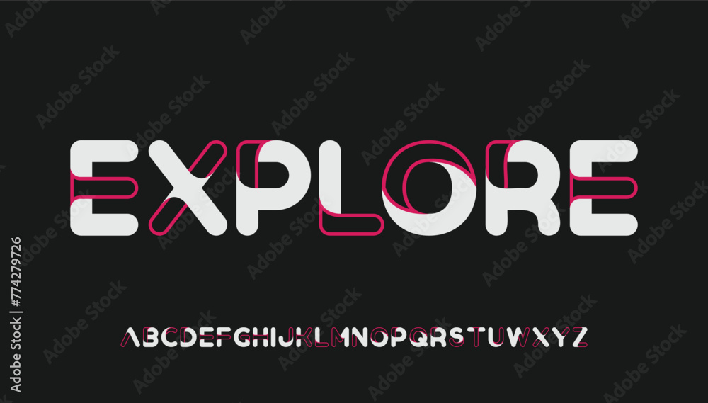 Line condensed alphabet and font. Colorful uppercase outline letters ...