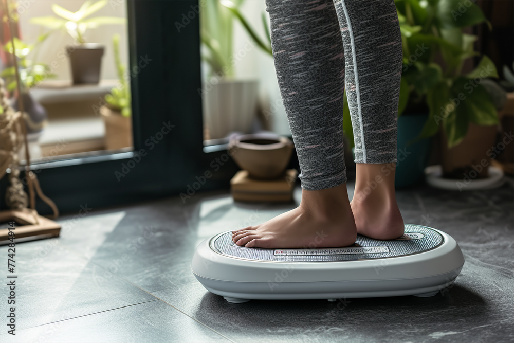 Female checking kilograms getting on the scale - self care and body ...