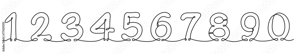 Continuous line drawing numbers set. Arabic linear numerals symbols ...