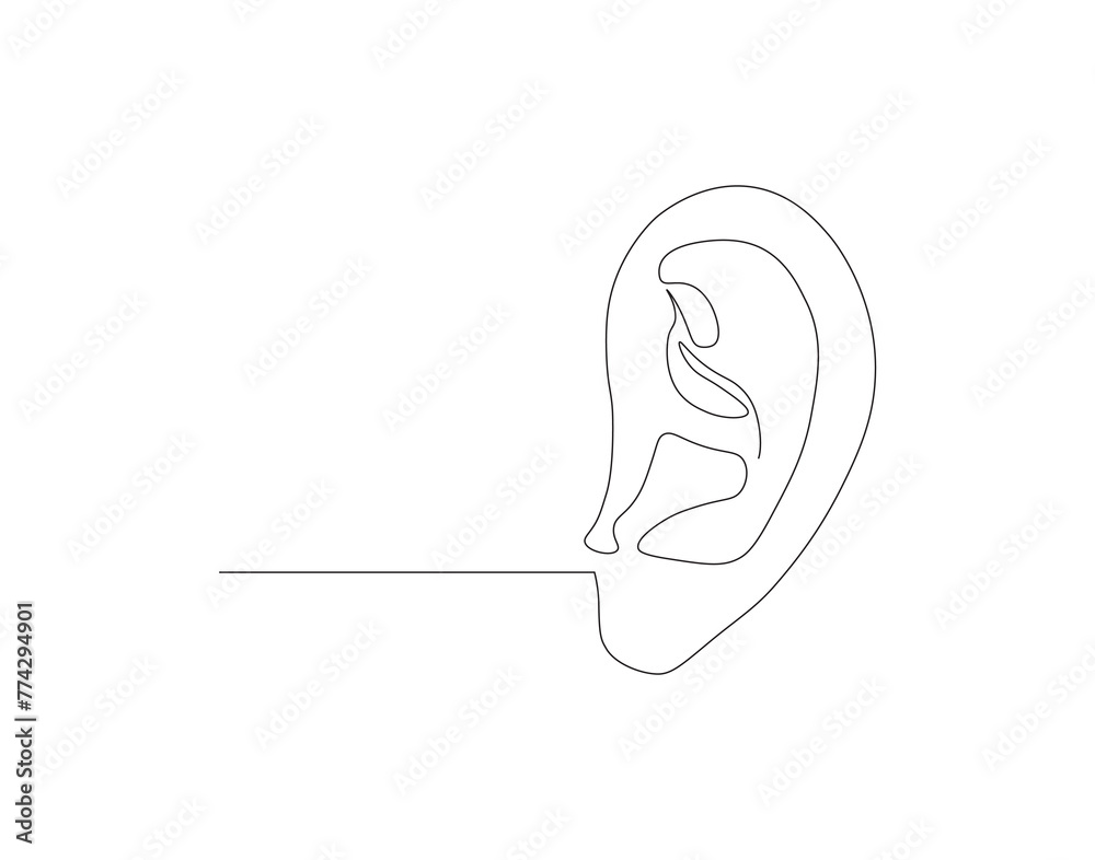 Continuous one line drawing of human ear. One line of human ear. Body ...