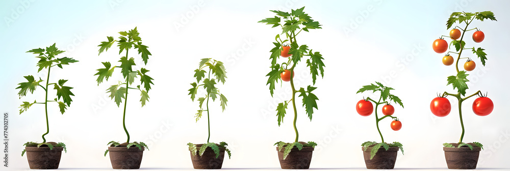 ภาพประกอบสต็อก Gradual growth of tomatoes. Life cycle of a tomato plant ...