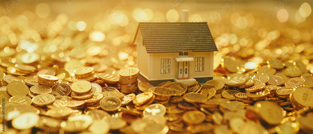 A house model stands as the focal point surrounded by a sea of golden ...