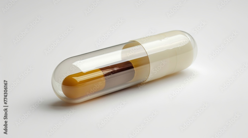 Transparent medical capsule on a light background. Clear capsule ...