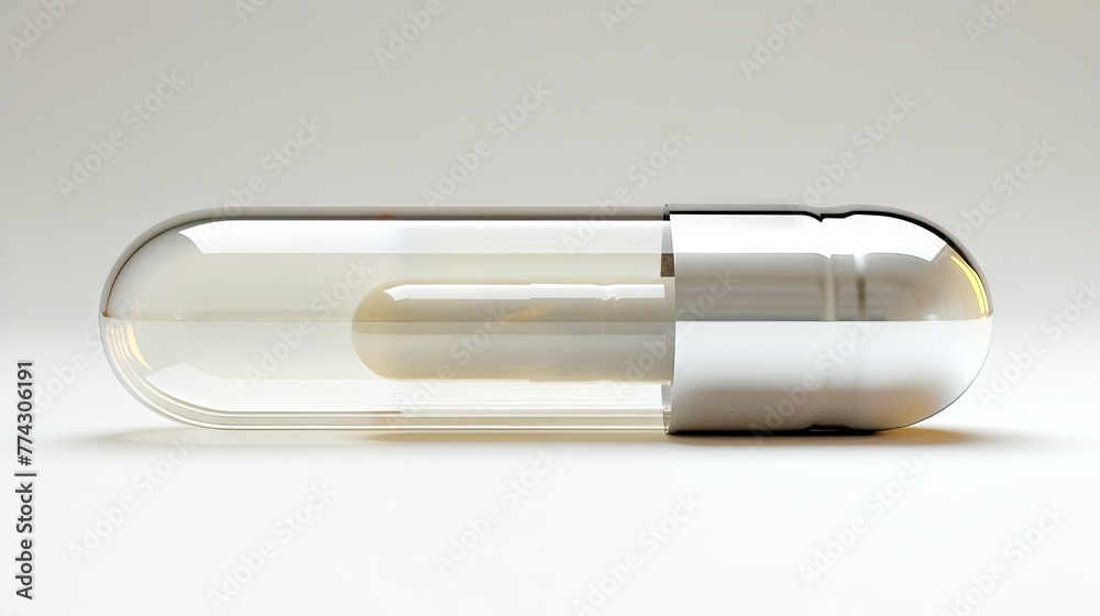 Transparent medical capsule on a light background. Clear capsule ...