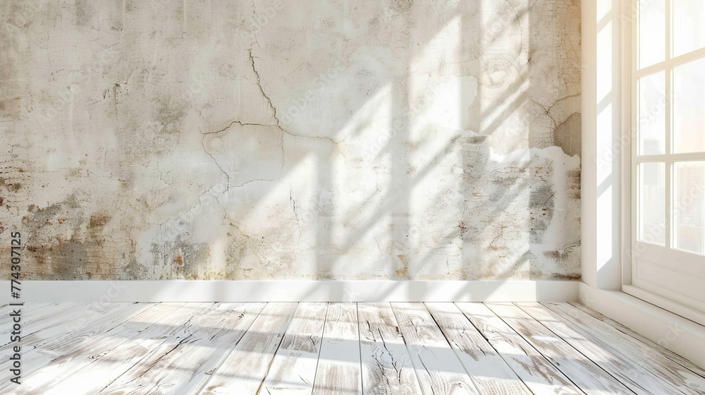 Empty white interior of vintage room without ceiling made of gray ...