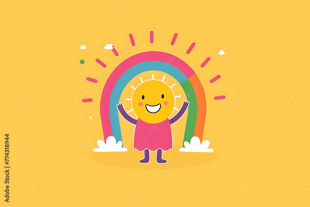 A bold and playful logo for a children's brand, featuring a smiling sun ...