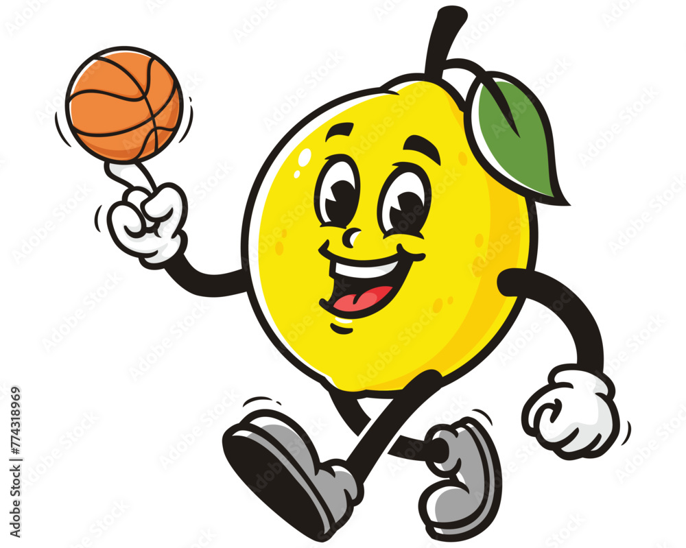Lemon fruit playing basketball cartoon mascot illustration character ...