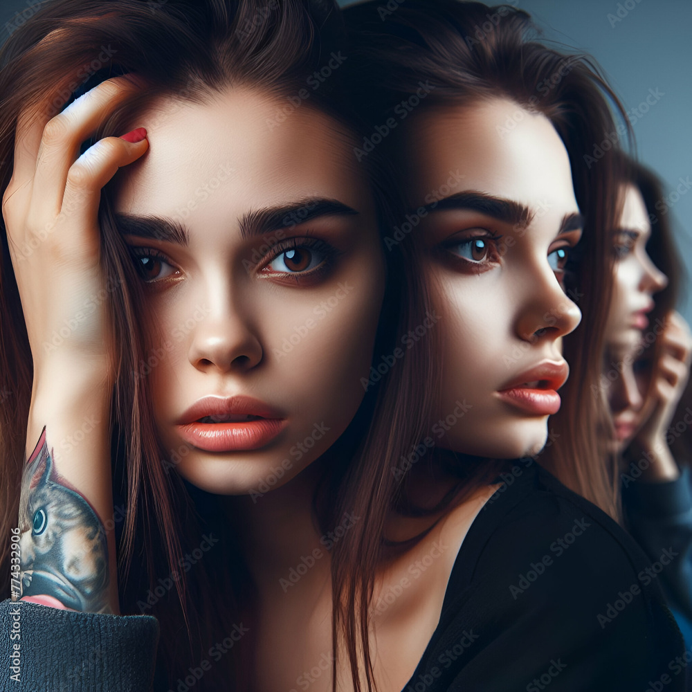 bipolar disorder people emotion mental woman. Close-up photo of a young ...