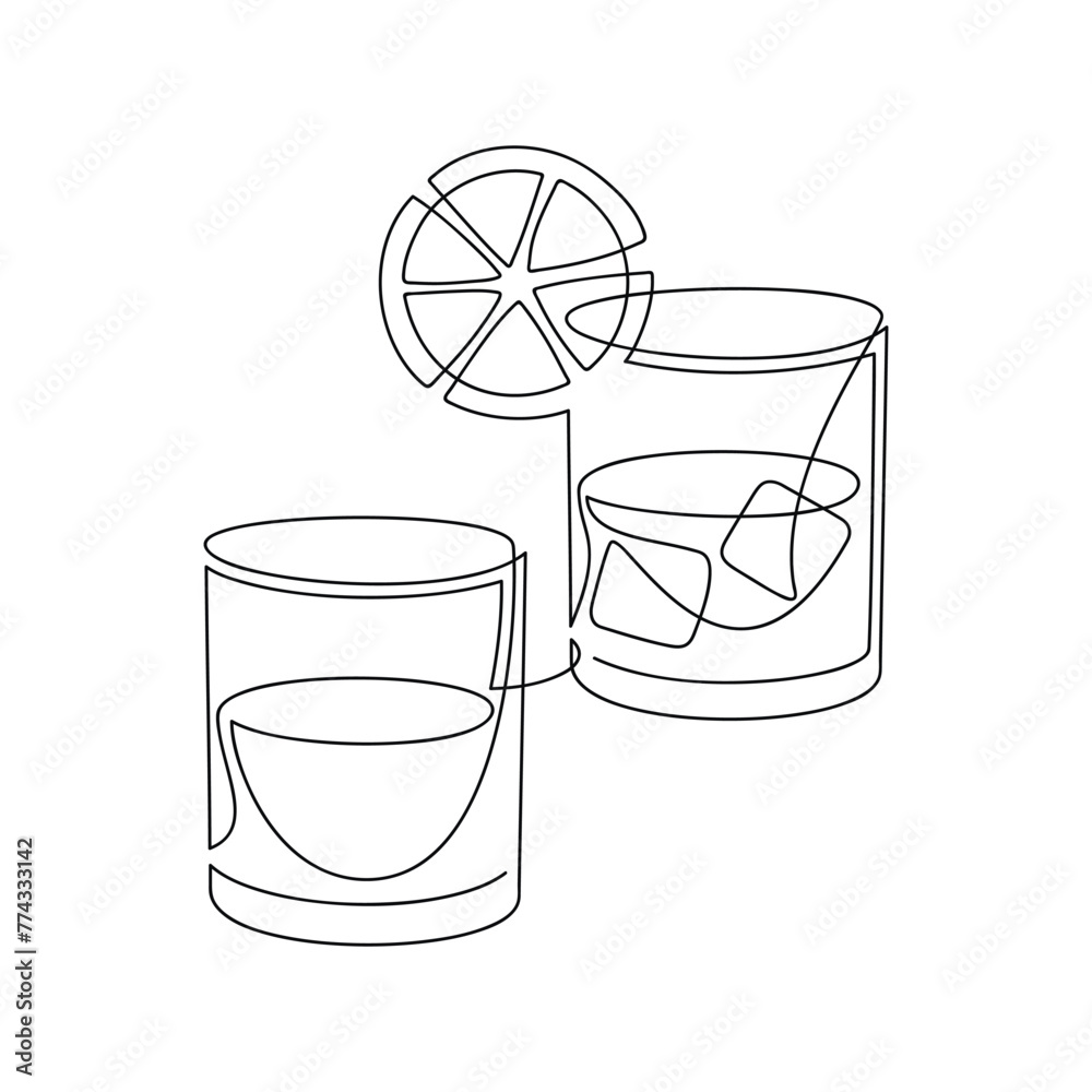 Whiskey brandy bourbon drink glass line continuous drawing. Hand drawn ...