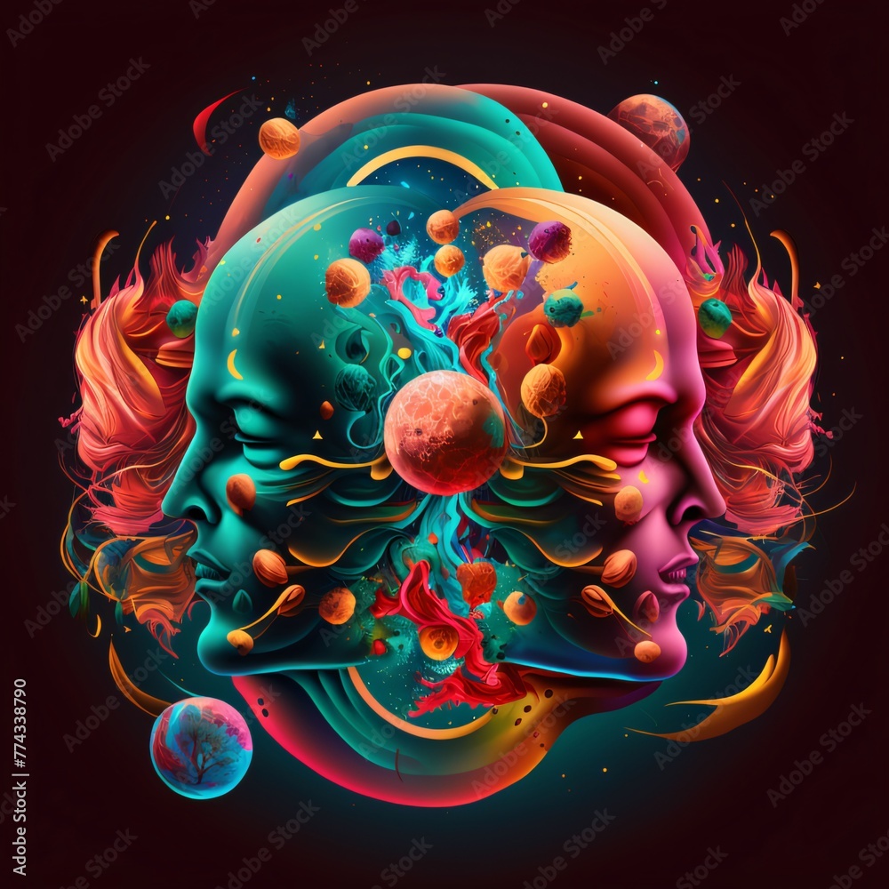 Woman face with blood cells and virus in the brain. Vector illustration ...
