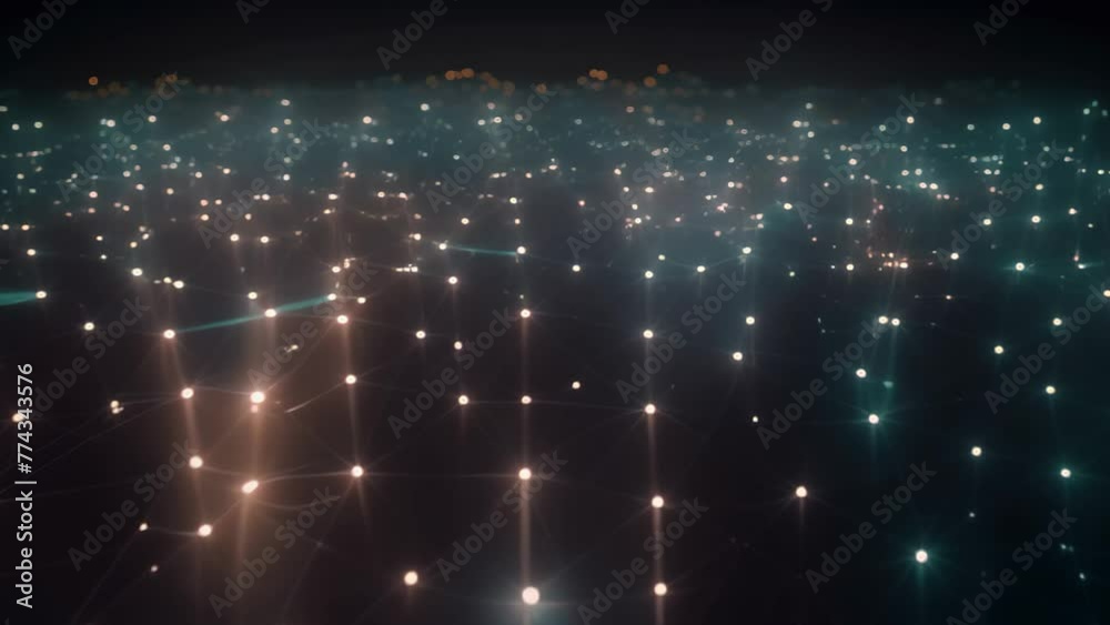 A visual representation of the world with multiple dots connecting different locations, Global ...