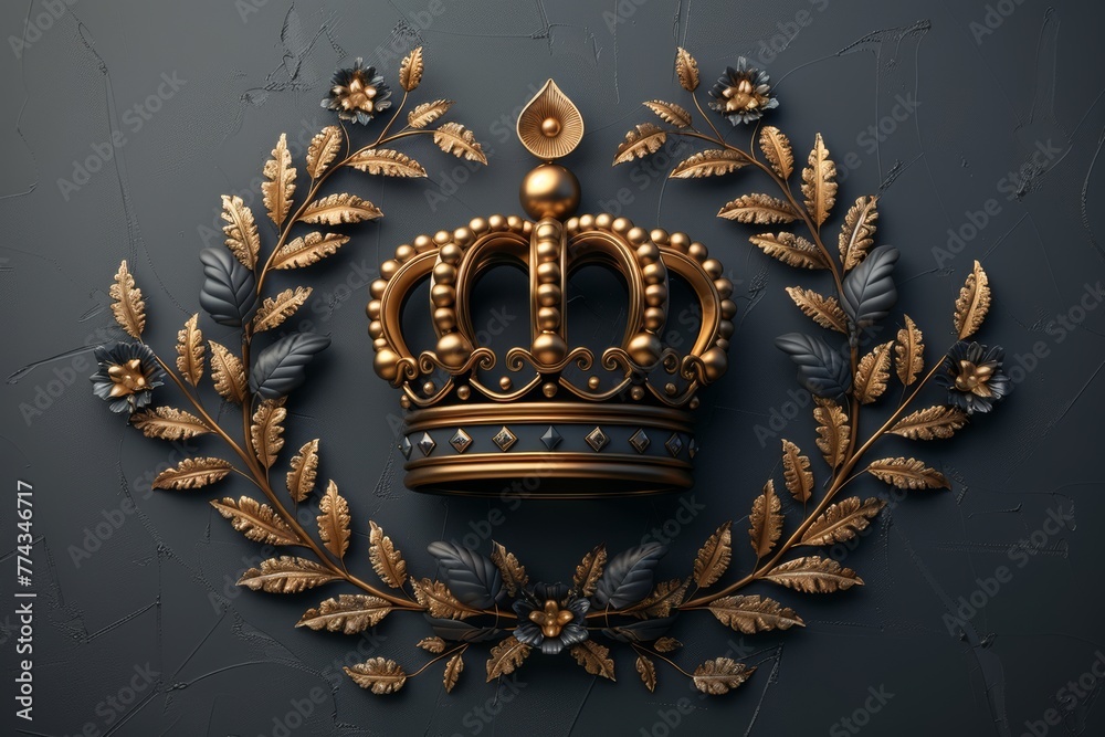 Logo with a crown and laurel wreath in gold, 3D modern Stock ...
