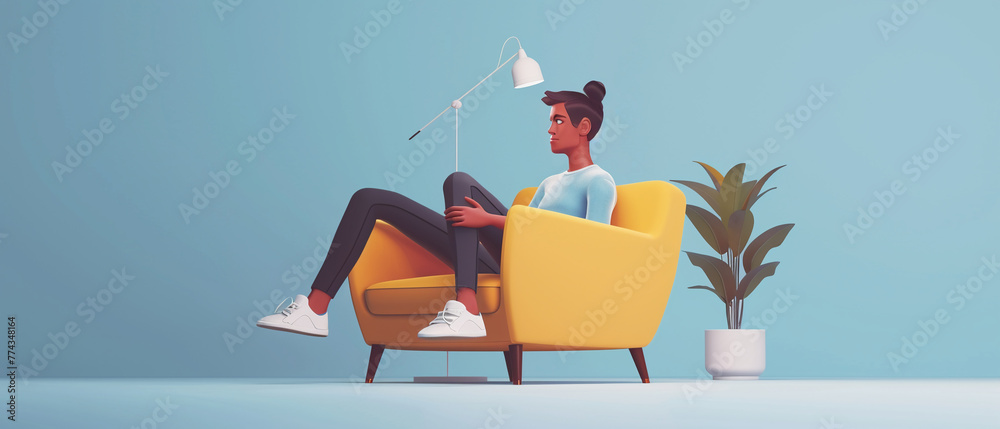 3D vector showing a person leading a sedentary lifestyle, sitting all ...