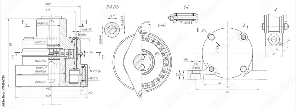 Assembly drawing of drive shaft with coupling. Vector cad scheme of ...
