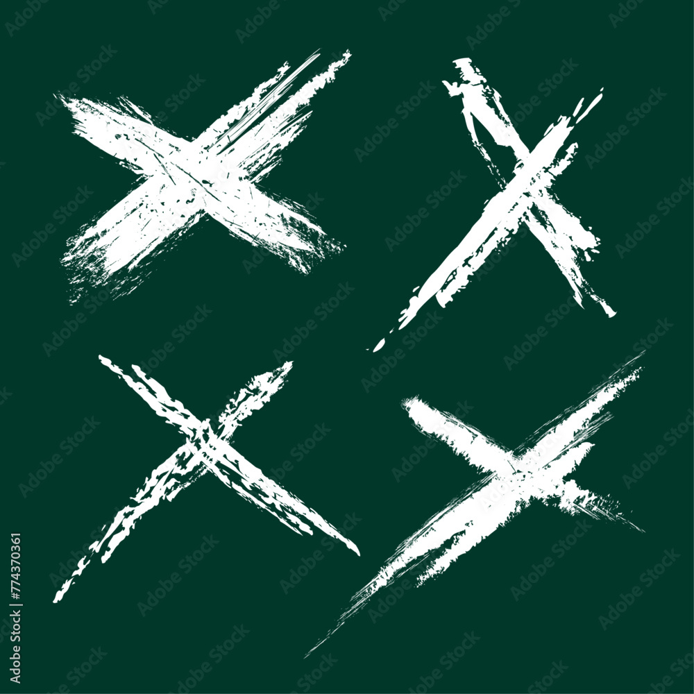 Hand-drawn X. A collection of white stripes on a dark green background ...