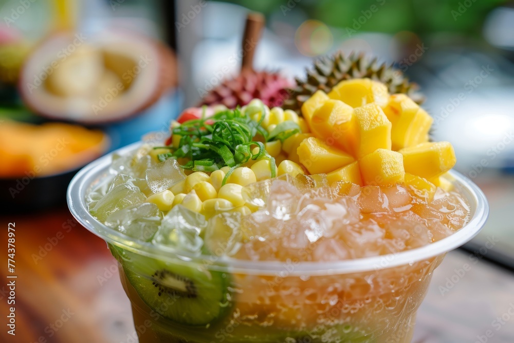 Cendol is a Malaysian dessert made with ice sweet corn jelly and syrup ...