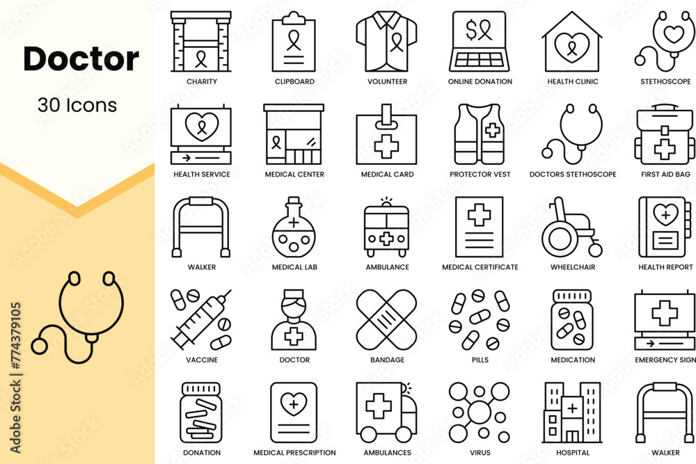 Set of doctor icons. Simple line art style icons pack. Vector ...