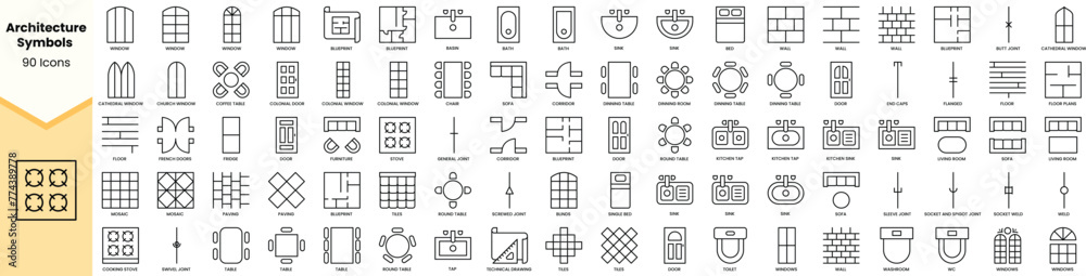 Set of architecture symbols icons. Simple line art style icons pack ...