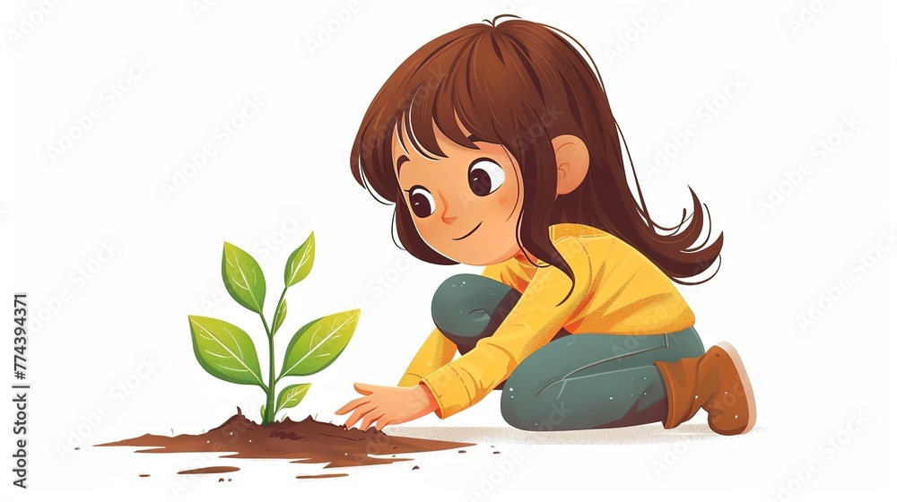 cartoon of young girl planting a seed Stock Illustration | Adobe Stock